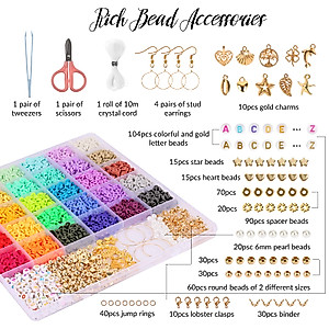 Quefe 8200pcs Clay Beads Bracelet Making Kit, 30 Colors Flat Preppy Beads for Friendship Bracelets, Polymer Heishi Beads with Charms for Jewelry Making, Holiday Crafts Gift for Teen Girls Adults