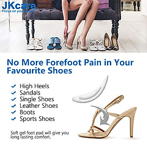 JKcare Gel Metatarsal Pads (Adhesive-Backed), Ball of Foot Cushions, Forefoot Support for Metatarsalgia, Morton’s Neuroma, Aching Feet Pain Relief- 6 Pack