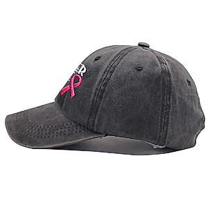 HHNLB Women's Pink Ribbon Breast Cancer Awareness Hat, Funny Survivor Gifts for Women, Embroidered Adjustable Never Give Up Baseball Cap