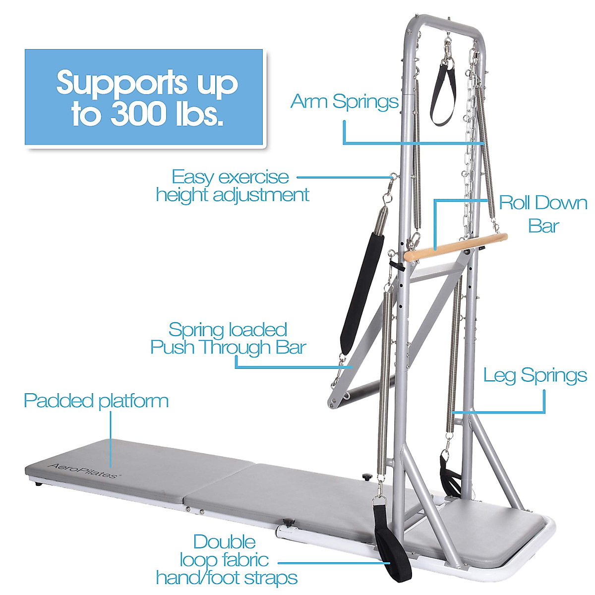 AeroPilates Precision Cadillac Studio Tower | Four Free Online Expert-Guided Workouts Included | Stream From Any Device, Gray