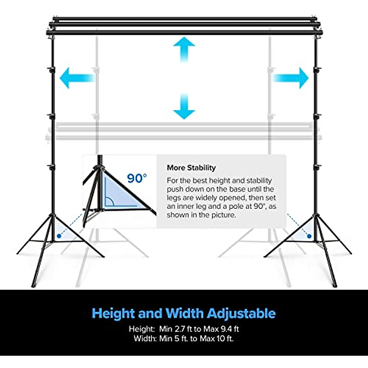 LimoStudio 10 x 9.6 feet Backdrop Stand with Triple Crossbar Background Support System, Easy Length Adjustment, Spring Clamps, Photography Video Event Occasion, AGG3159
