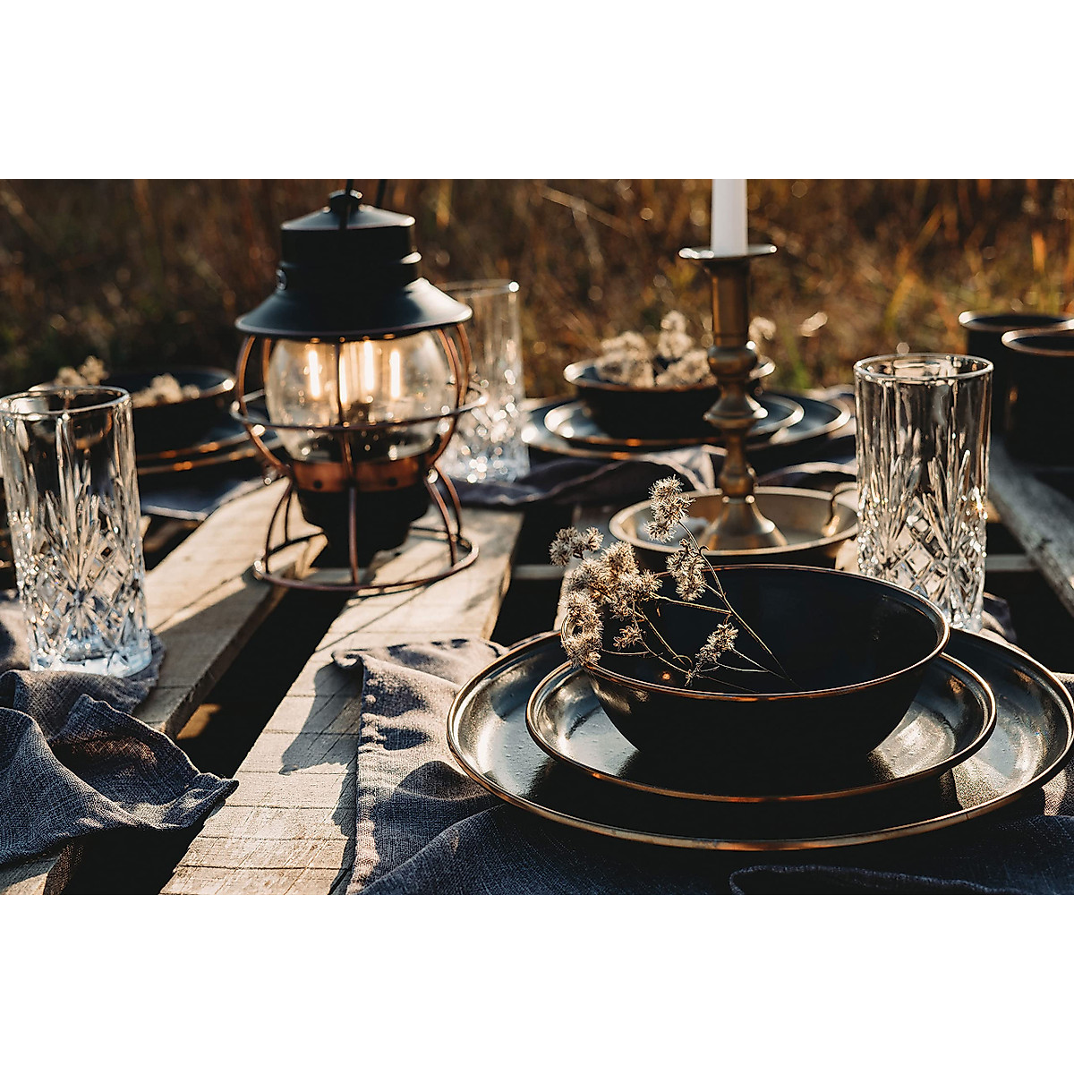 Barebones Enamel Bowls- Dishes Set of 2- Formal Enamel Bowl and Enamelware Set for Camping and Everyday Use- Charcoal