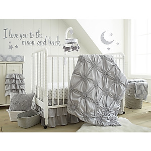 Levtex Baby - Willow Crib Bed Set - Baby Nursery Set - Grey - Soft Rosette Pintuck - 5 Piece Set includes Quilt, Fitted Sheet, Diaper Stacker, Wall Decal & Crib Skirt/Dust Ruffle