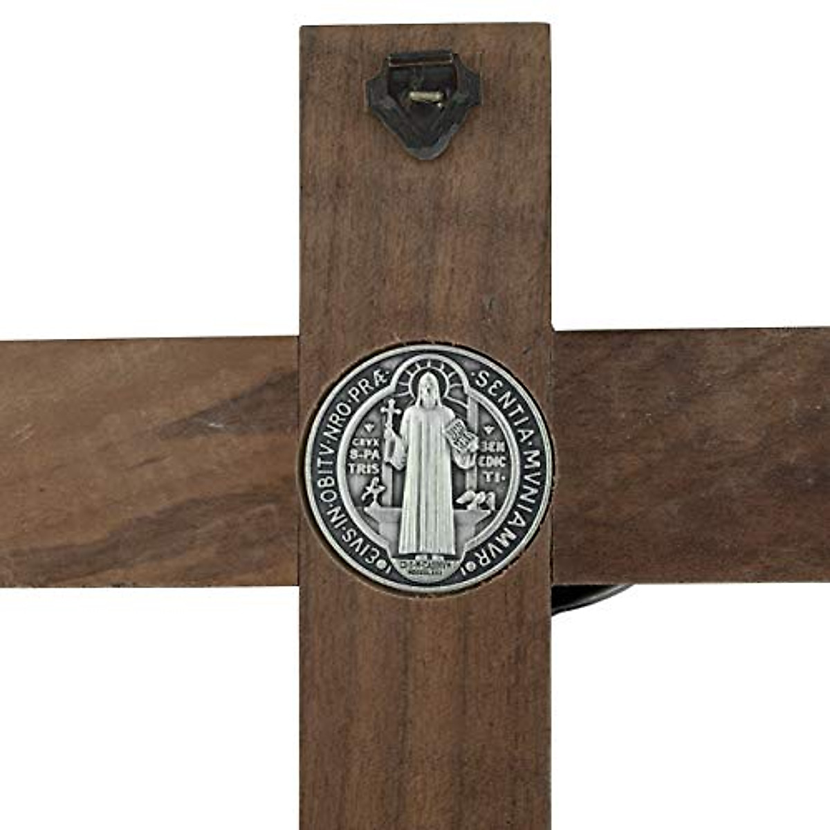 Wooden Wall Cross with Saint Benedict Medal | Beautiful Silver-Tone Jesus | Solid Dark Stained Wood | Ready to Hang on Wall | Great Gift for Baptism, New Home, Weddings | Made in Italy