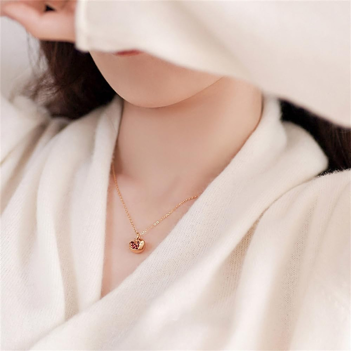 ZEBRAGO Premium Cubic Zirconia Inlay Red Pomegranate Pendant 18k Gold Plated Stainless Steel Necklaces for Women