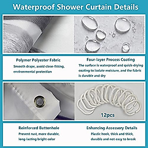 GRIEKOWE 4Pcs Snowflake Christmas Shower Curtain Set Red Background Shower Curtain Decor with Non-Slip Rugs Bath U-Shaped Mat Toilet Lid Cover , Waterproof Cute Bathroom Set with 12 Hooks, 72''×72''