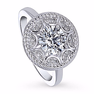 BERRICLE Sterling Silver Cable Wedding Engagement Rings Cubic Zirconia CZ Statement Halo Ring for Women, Rhodium Plated Size 6