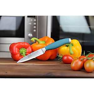 Taylors Eye Witness Syracuse Kitchen Knife 3pce Set - Paring 8cm/3.5”, Chefs 15cm/6” & Cooks All Purpose 13cm/5” Cutting Edge. Ultra Fine, Razor Sharp Blade. Soft Textured Grip Air Force Blue Handle