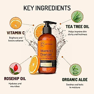 Vitamin C Cleanser Face Wash | Anti Aging Facial Cleanser for Fine Lines, Age Spots, Dark Circles | Cruelty Free Skin Care Cleansing Gel with Aloe Vera, Vitamin E (4 oz)