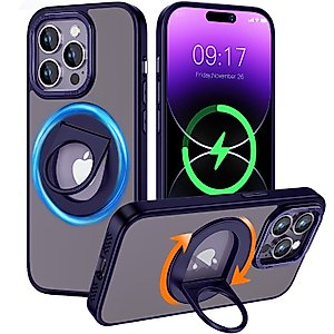 KMERUOTR 360° Rotatable Ring for iPhone 14 Pro Max Case [Compatible with MagSafe] [Military-Grade Protection], Shockproof Protective Slim Invisible Stand for Women Men Phone Case 6.7 Inch,Purple