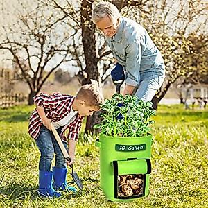 Qaxlry Potato Growing Bags, 2 Pack 10 Gallon Double Thickened Felt Potato Grow Containers with Handles & Access Flap for Potatoes, Tomato, Carrot, Onion, Vegetables, Fruits, Plants