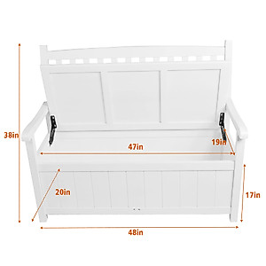 Outdoor Storage Bench Loveseat Deck Box Bench with Arm Back Patio Furniture 2-Seat Container Solid Wood for Garden Tools & Pool Toys Deck Storage Bench for Patio Garden Storage Porch White 450lbs