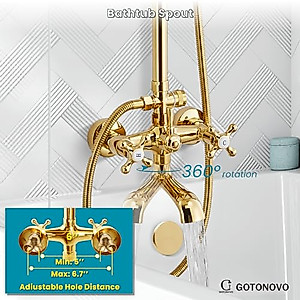 gotonovo Exposed Shower Faucet Set 8 Rain Shower 2 Double Knobs Handle Gold Polish Triple Function Tub Spout Shower Fixture Combo System Unit Set