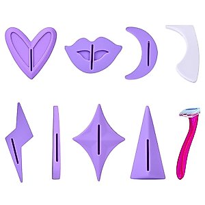 Wusteg 9Pcs Pubic Hair Shaving Stencil with Bikini Trimmer Shaver, Hair Remover Grooming Kit 7 Reusable Sexy & Charming Pubes Styling Shaver Model, Intimate Hygiene Goods for Women