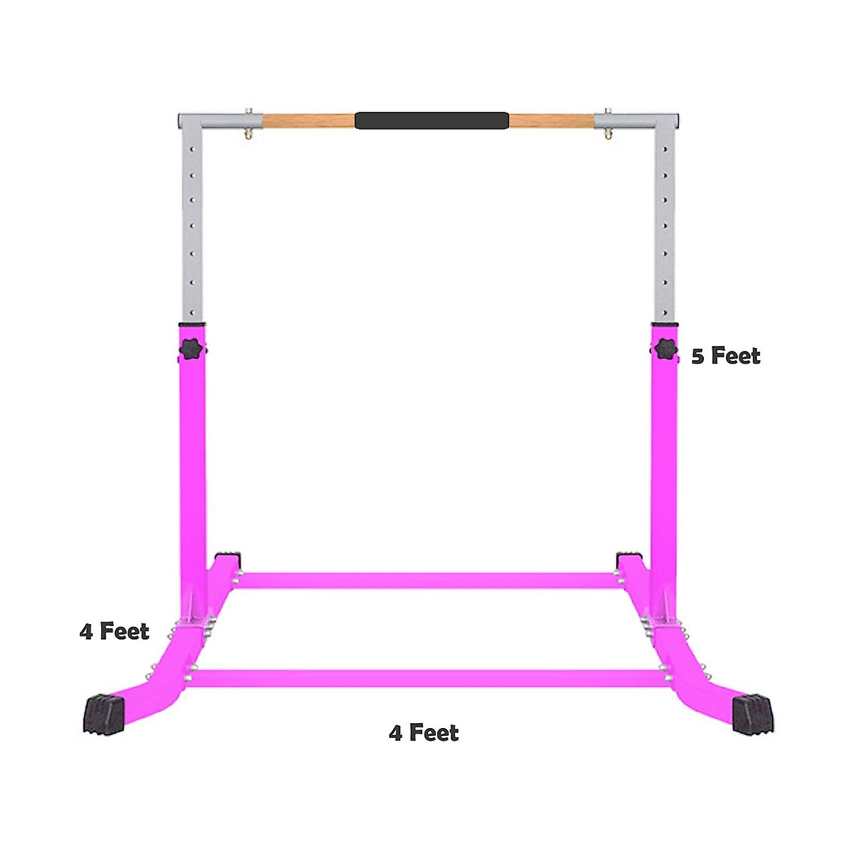 Pro-Gymnastics Expandable Gymnastics Kip Bar Horizontal Bar Junior Gymnastic Training High Bar Asymmetric Bar 13 Level Height Adjustable 3 to 5 FT Cushioned Bar & Curved Legs (Pink)