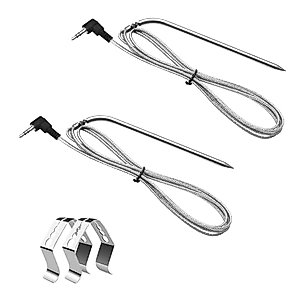 2-Pack Replacement for Camp Chef Meat Probe High-Temperature Meat BBQ Probe, Compatible with Camp Chef Pellet Grills, with 2 pc Stainless Steel Grill Holder Clips