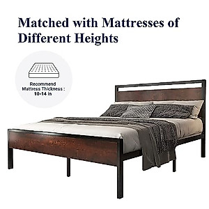 Allewie Full Size Platform Bed Frame with Wooden Headboard and Footboard, Heavy Duty 12 Metal Slats Support, No Box Spring Needed, Under Bed Storage, Non-Slip, Noise Free, Easy Assembly, Mahogany