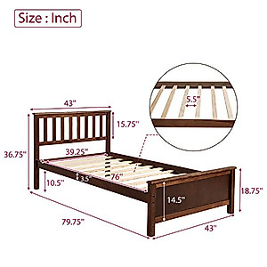 MERITLINE Twin Bed Frame, Wood Platform Bed with Headboard and Footboard, No Box Spring Needed, Walnut