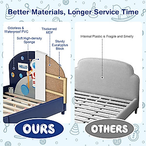 Costzon Twin Bed Frames for Kids, Wood Upholstered Twin Bed Platform with Slat Support, Padded Headboard&Footboard, No Box Spring Needed, Easy Assembly, Fits Standard Twin Mattress (Astronaut)