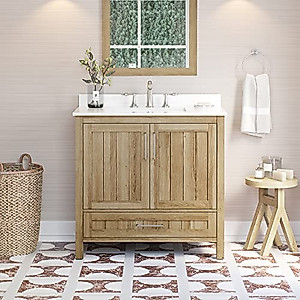 OVE Decors Kansas 36" Single Sink Bathroom Vanity Set with Countertop, Fully-Assembled | Ceramic Sink and Backsplash Included | 02 Doors, 01 Drawer, 36 inches, White Oak