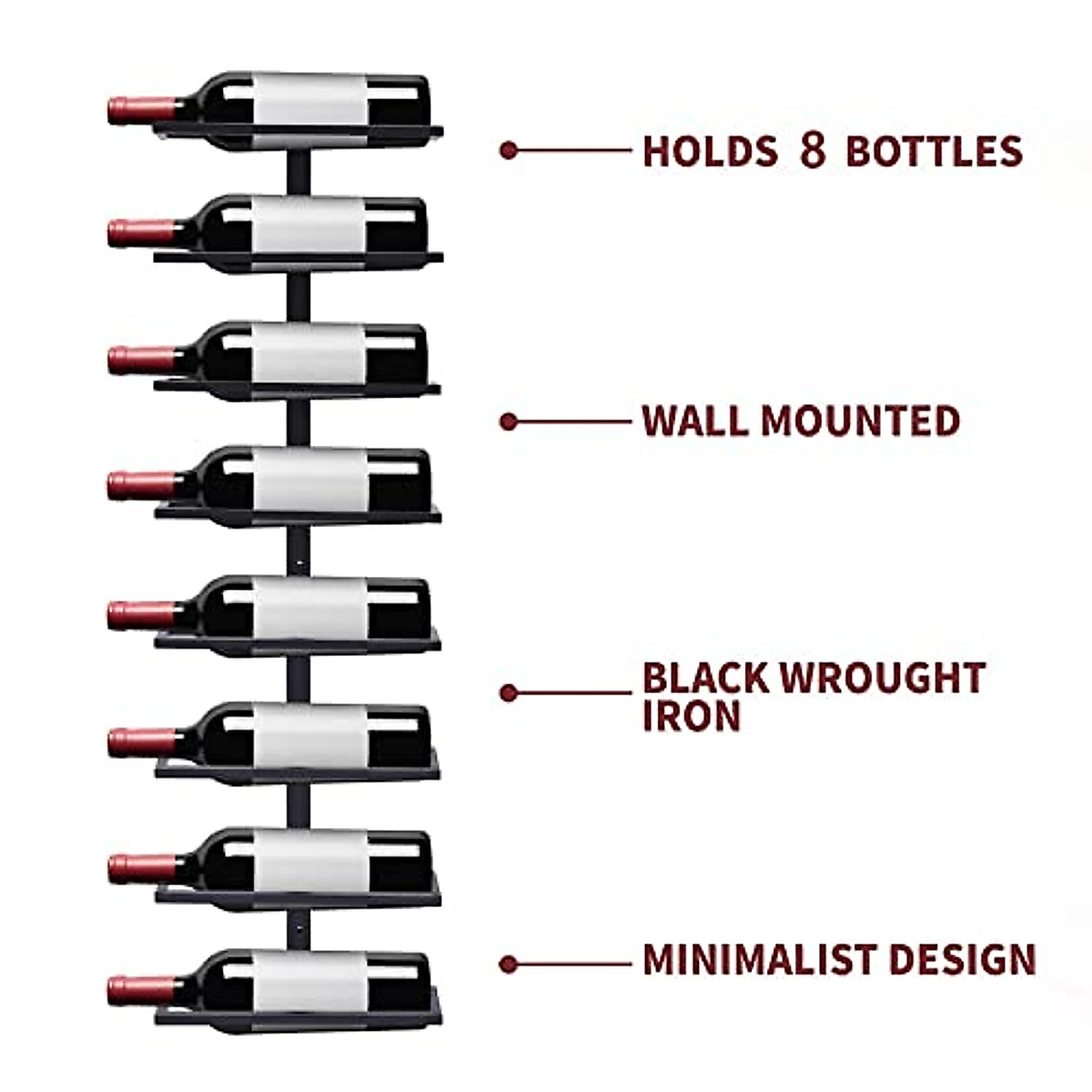 Gdrasuya10 Wall Mounted Wine Rack for 8 Bottles, Wall Wine Rack Wrought Iron Wine Storage Display Holder Rack Wine Bottle Hanging Holder Rack (Black)