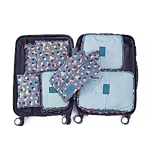 Laebevon 7 Set Packing Cubes with Shoe Bag Travel Luggage Organizer, Blue Flower)