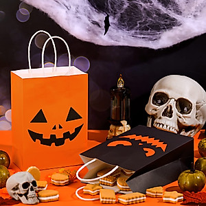 24 Pcs Halloween Treat Bags Halloween Paper Gift Bags with Handles Candy Bags Goodie Bags for Holiday Treats Snacks Halloween Party Favors Supplies (Bright Style)