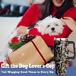 40 Oz Schnauzer Tumbler With Handle and Straw, Double Wall Stainless Steel Coffee Mug, Insulated Dog Dad or Mom Tumbler, Gifts for Women and Men