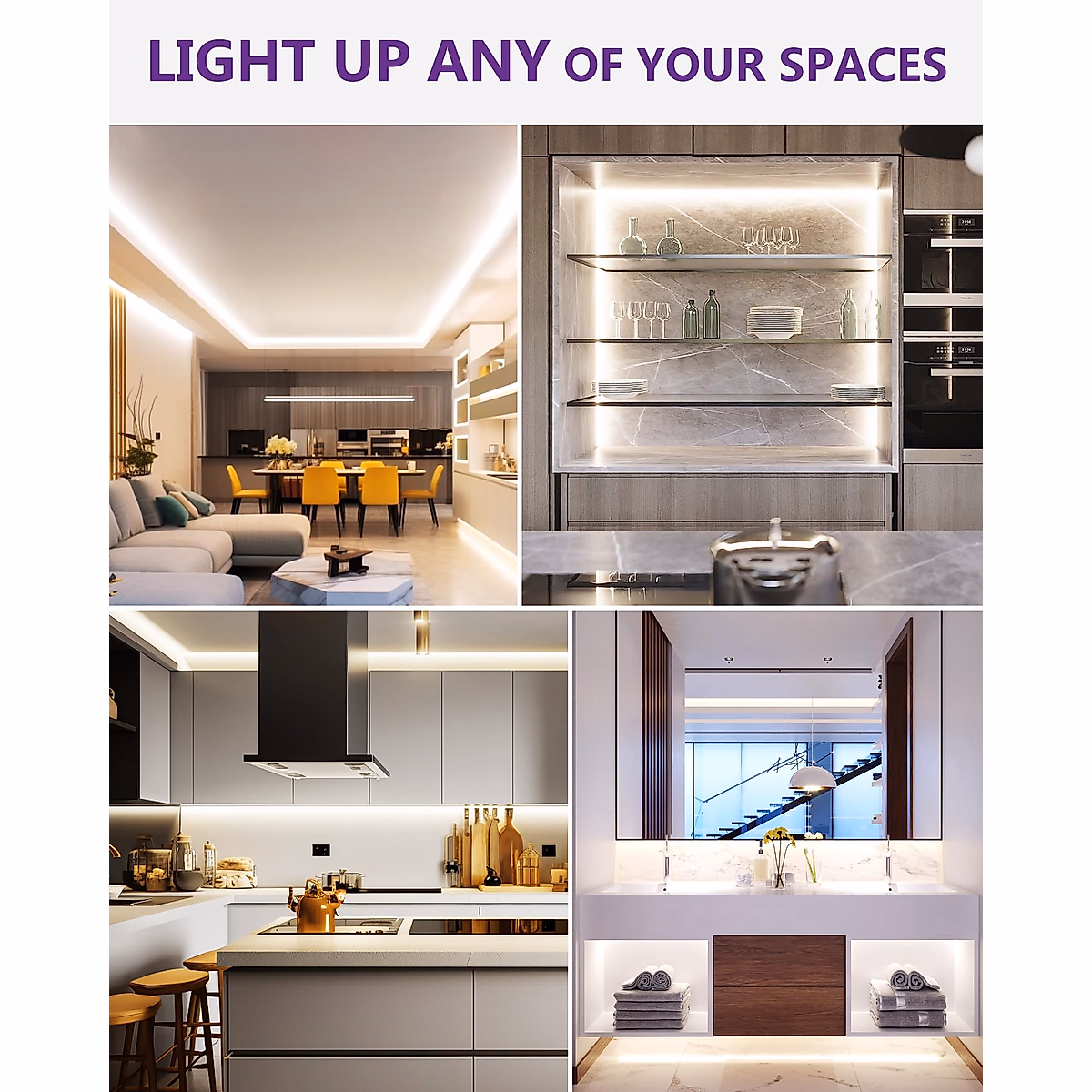 HitLights White LED Strip Lights 4000K 24V, 26.2ft Cuttable Tape Backed 3oz PCB, UL Listed, 1325 Lumen/m, CRI>95, IP20, Lighting for Living Room, Kitchen, Under Cabinets (Power Source Not Included)