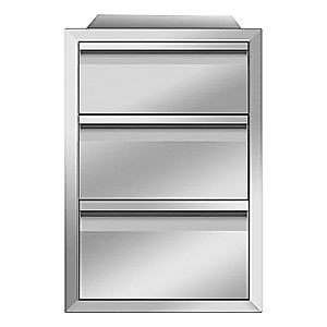 KODOM Outdoor Kitchen Drawers Stainless Steel Flush Mount BBQ Triple Drawers for Outdoor Kitchen Island, or Patio Grill Station (Overall Size:14" W x 21" H x 23" D inch)