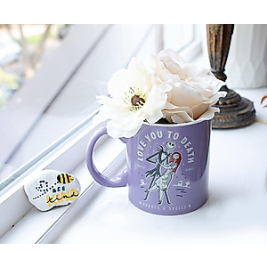 The Nightmare Before Christmas "Love You To Death" Jack and Sally Ceramic Coffee Mug, Oversized Large Cup | Novelty Drinkware For Tabletop | Official Disney Kitchen Accessories | Holds 20 Ounces