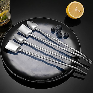 GREBAI ice tea spoons long handle 8.46 inches Long of Watermelon Spoon Stainless Steel cocktail stirring spoon Suitable for Coffee Spoons Dessert Spoon Ice cream scoop Straw Spoon 4-piece set (Silver)
