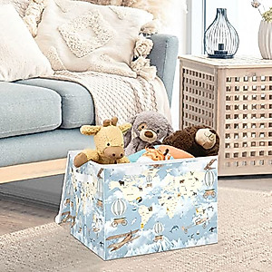 Kigai Storage Basket World Map Storage Boxes with Lids and Handle, Large Storage Cube Bin Collapsible for Shelves Closet Bedroom Living Room, 16.5x12.6x11.8 In