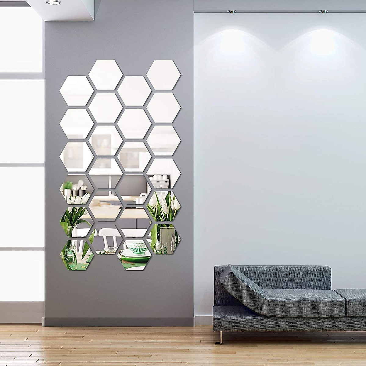 Shappy 24 Pieces Hexagon Mirror Wall Sticker Removable Acrylic Mirror Setting Wall Sticker Decal Honey Comb Mirror Decal for Living Room Bedroom Home Decor (5 x 4.3 x 2.5 Inch)