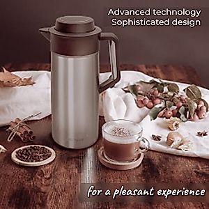Pykal Thermal Coffee Carafe - with ThermaClick Lid, 68 oz Capacity, Lab Tested 8 Hour 150F Heat Retention, Surgical Rust Resistant Stainless Steel, Long Handle Brush Included Inside