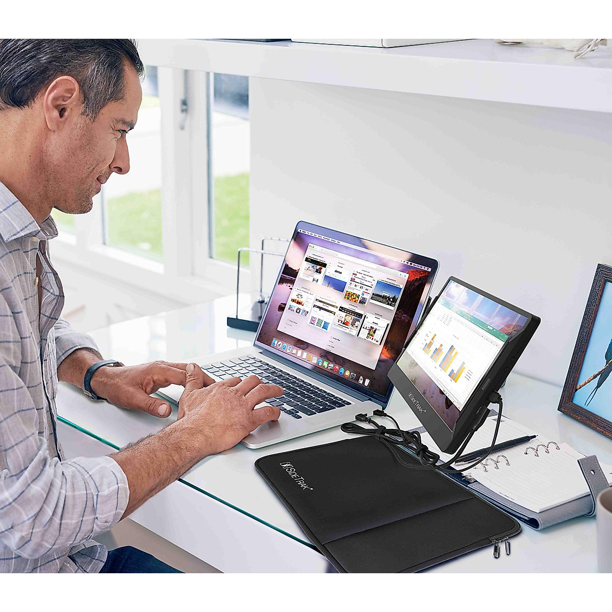 SideTrak Swivel Attachable Portable Monitor for Laptop 12.5” FHD IPS Laptop Screen with 14” Protective Case | Compatible with Mac, PC, & Chrome | Fits All Laptop Sizes | Powered by USB-C or Mini HDMI