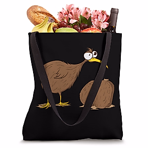 Crazy Kiwi Bird next to two Kiwi Fruits Tote Bag