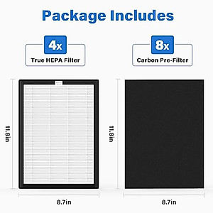 ProHEPA 9000 HEPA replacement filter Compatible with VEVA ProHEPA 9000 Air Puri-fier, Including 4 True HEPA Filters & 8 Carbon Filters