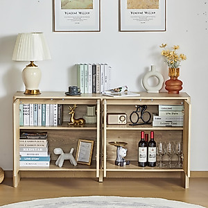 Sideboard Buffets Cabinet, Modern Accent Storage Cabinet with 4 Fluted Doors and Adjustable Shelves, Wood Credenza Buffet Sideboards, Console Table for Kitchen Dining Living Room Entryway (Natural)