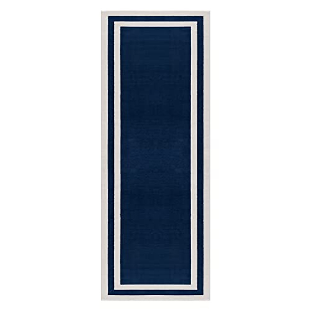 CAMILSON Navy Blue Area Rug 2' x 7', Bordered Design Indoor Runner Rugs for Living Area Hallway, Navy Blue / Cream Indoor Carpet