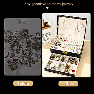 GUOER Jewelry Box for Women Girl Wife - Large PU Leather Jewelry Organizer Storage Case with Two Layers Display for Earrings Bracelets Rings Watches (Black)