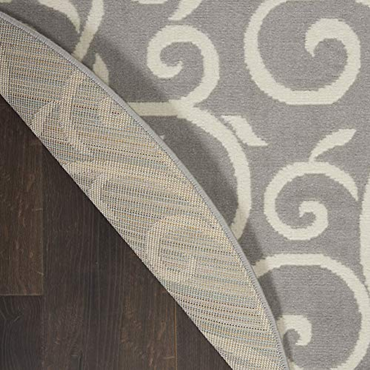 Nourison Grafix Floral Grey 8' x ROUND Area -Rug, Easy -Cleaning, Non Shedding, Bed Room, Living Room, Dining Room, Kitchen (8 Round)