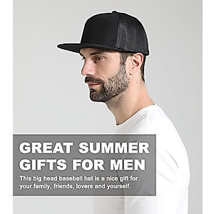 Oversize XXL Blank Flatbill Mesh Snapback Cap Black 2XL, XXL Flat Bill Hat 6 Panel Camper Style