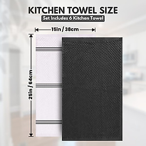 Infinitee Xclusives Premium Kitchen Towels – Pack of 6, 100% Cotton 15 x 25 Inches Absorbent Dish Towels - 425 GSM Tea Towel, Terry Kitchen Dishcloth Towels- Grey Dish Cloth for Household Cleaning