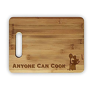 Hat Shark "Anyone Can Cook" Funny Laser Engraved Bamboo Cutting Board - Wedding, Housewarming, Anniversary, Birthday (12.75 x 9.25)