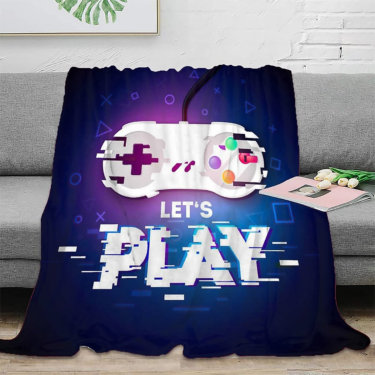 Kids Gamepad Blanket,Gamer Video Game Glitch Mode Gamepad Lets Play Printed Throw Blanket,Ultra-Soft Blanket for Couch Bed Sofa Ultra Warm and Cozy for All Seasons 60x80inch(150x200cm)