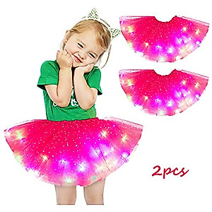 Ikevan Athletic Short Pants for Unisex Baby Kids Girls Baby Sequin Tutu Dress LED Light Up Dress Ballet (Hot Pink, One Size)