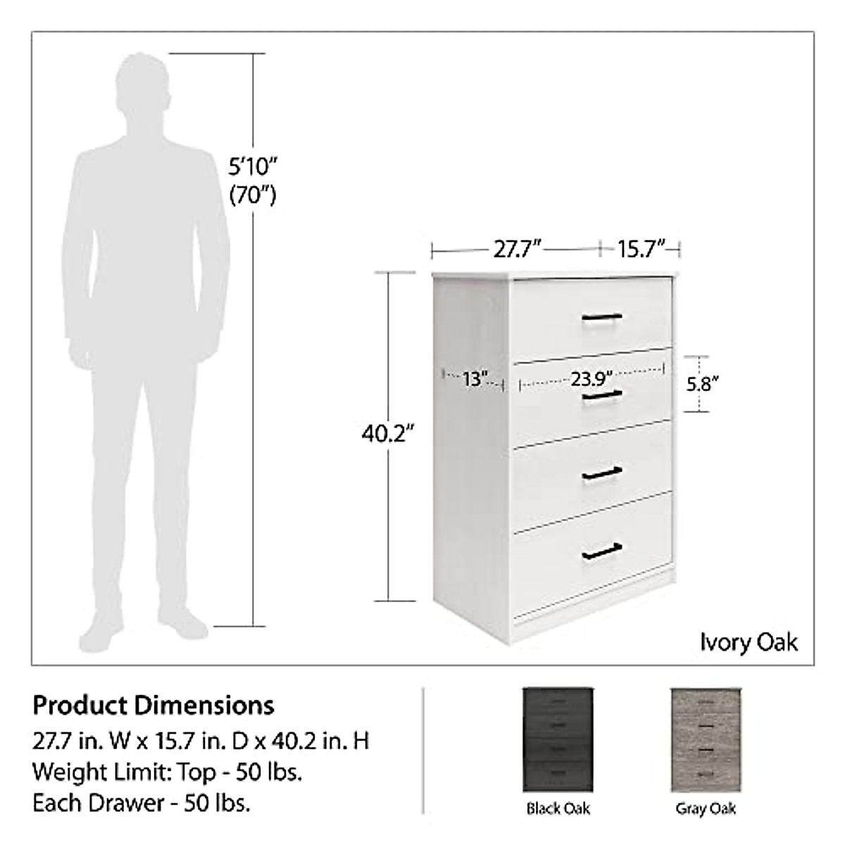 Ameriwood Home Edgewater Dresser, 4 Drawer, Grey Oak