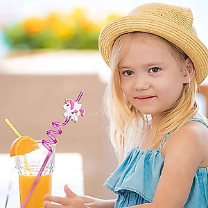 24 Pcs Reusable Drinking Straws Novelty Unicorn Party Straws Curly Hard Plastic Straws Kids Birthday Party Decorations Supplies Family Reunion Party Favors
