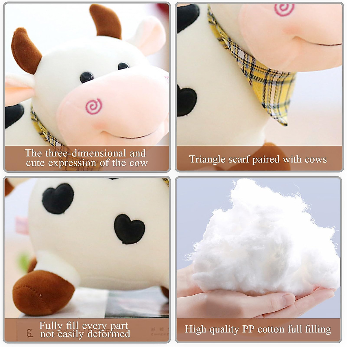 AUCOOMA Cow Plush Stuffed Animals Pillow Cute Cow Plushie Toys Stuffed Cow for Kids 11"